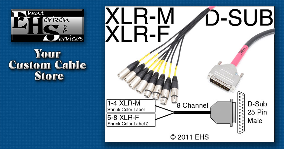 Mogami 2932 8 channel XLRM-XLRF to M 25 pin D-Sub snake- Event Horizon